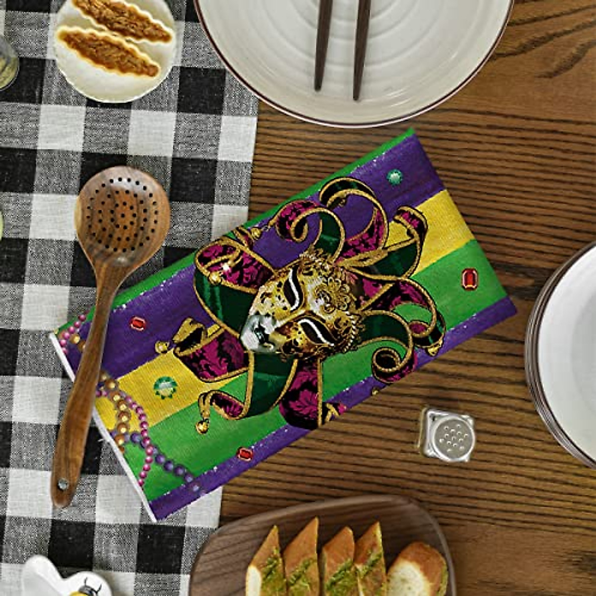 Artoid Mode Happy Mardi Gras Beads Mask Home Kitchen Towels, 18 x 26 Inch Ultra Absorbent Drying Cloth Dish Towels for Cooking Baking Set of 4