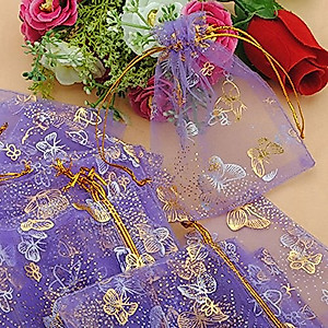 Tovip Wholesale 100PCS Organza Bag Butterfly Design Wedding Pouches Jewelry Packaging Bags (Light Purple, 3.5x4.5 (9x12cm))