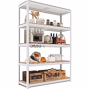 HOMEDANT House Z-Beam White 48" Wide Heavy Duty Garage Storage Shelving Adjustable 5-Tier Metal Shelves Laminated Organization Shelf Industrial Utility Rack Pantry Shed Warehouse Office Store 1Pack