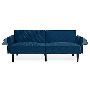 Haplized Modern Convertible Sofa Bed,Velvet Futon Couch Folding Tufted Sofa Couch with Adjustable Armrests for Apartment,Living Room,Blue