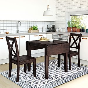 Merax Dining Table Set for 2, Extendable Design with Wood Drop Leaf Top and Wooden Chairs, 3 Piece, Espresso