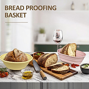 YCQQPRO Silicone Banneton Bread Proofing Basket for Sourdough, 9" & 10" Sourdough Bread Baking Supplies, Sourdough Starter Kit, Bread Making Supplies Tools, Bread Baskets Set (Round & Oval)