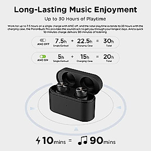 1MORE PistonBuds Pro Hybrid Active Noise Canceling Wireless Earbuds, Bluetooth 5.2 Headphones, 12 Studio-Grade EQs, AAC, 30h Playtime, 4 Mics with DNN, Gaming Mode, IPX5, Black