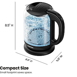 Chefman 1.7 Liter Electric Glass Tea Kettle, Fast Hot Water Boiler, One Touch Operation, Boils 7 Cups, Swivel Base & Cordless Pouring, Auto Shut-Off