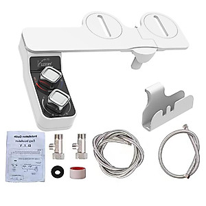 Hot and Cold Bidet Attachment for Toilet, Non-Electric Self Cleaning Dual Nozzle(Frontal/Rear Wash) for Bidet Toilet Seat, Adjustable Water Pressure, Extra Phone Holder