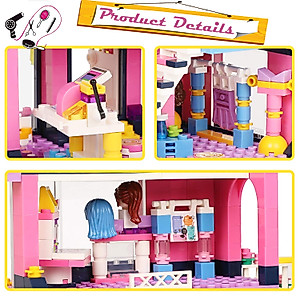 1373 Pieces Summer Pool Party Time, Hair Salon Toys Building Blocks Set Includes Juice Bar, Cars Building Play Kit,Storage Box, Learning and Roleplay Gift for Boys Girls 6-12