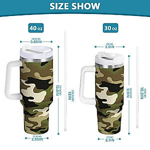 Jihqo Green Camouflage 40 oz Stainless Steel Vacuum Insulated Tumbler with Handle and Straw Lid, Leakproof Water Bottle Double Wall Travel Mug Coffee Cup, Cupholder Friendly