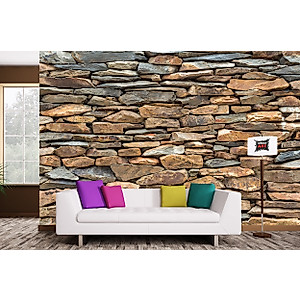 GREAT ART Large Photo Wallpaper – Shale Stonewall – Photo Decoration Stones Optic Mural Rocks Walls Rustic Stone Industrial Design Look Wall Decor Image Decor Wall Mural (132.3x93.7in - 336x238cm)