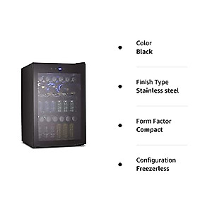 Joy Pebble Mini Fridge Beverage Cooler - 128 Can mini fridge with glass door for Soda Beer or Wine -Drink Dispenser Small Refrigerator with Adjustable Thermostat for Office bedroom Home (4.4 cu.ft)