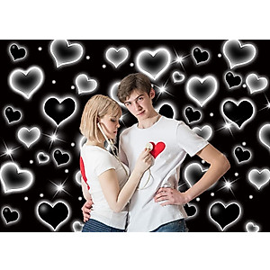Black Heart Early 2000s Backdrop Love Heart 90s Old School Photography Background Sweet 16th 18th 21th 30th Women Men Happy Birthday Party Decoration 7x5FT
