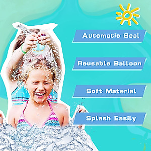 Reusable Water Balloons Quick Fill Self Sealing, Refillable Water Balls for Kids Aldult, Water Bomb Splash Balls for Pool, Outdoor Water Toys Balloons for Water Fight Game, Summer Fun Party, 6 Pack