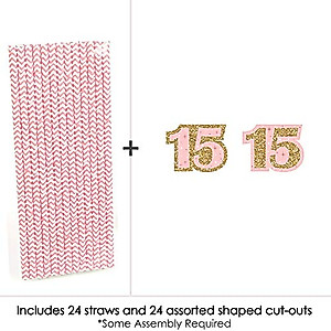 Big Dot of Happiness Mis Quince Anos - Paper Straw Decor - Quinceanera Sweet 15 Birthday Party Striped Decorative Straws - Set of 24