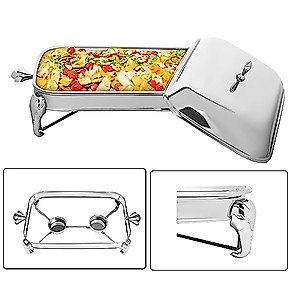 CNCEST 2.9L Chafing Dish Buffet Set Server,Stainless Steel Chafing Dishes Oven Safe Glass Rectangle Food Warmer for Parties (Silver)