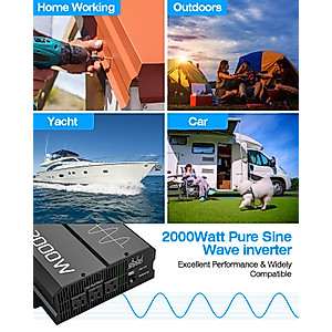 Newest Version Sunthysis 2000W Pure Sine Wave Inverter 12V DC to 120V AC Converter for Home, RV, Camping, Off-Grid Solar Power Inverter 12V to 110V with USB Port, 3 AC Outlets, Remote Controller