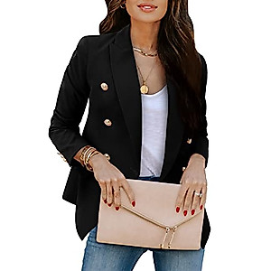 CRAZY GRID Womens Lapel Double Breasted Blazer Jackets Open Front Business Casual Suit Jacket Long Sleeve Dressy Blazer Ladies Work Office Blazer Black X-Large