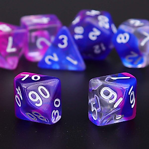 Haxtec DND Dice Set 7PCS Polyhedral D&D Dice for Roleplaying Dice Games as Dungeons and Dragons (Blue Pink Clear)