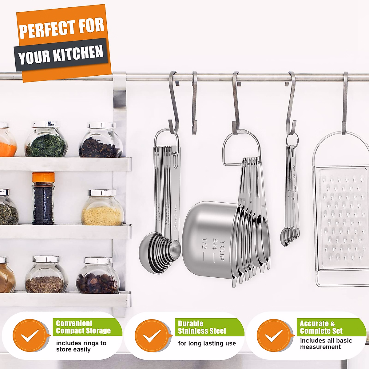 Paincco Stainless Steel Measuring Cups & Spoons Set of 21, Includes 7 Nesting Metal Measuring Cups, 9 Measuring Spoons and 5 Mini Measuring Spoons, Kitchen Gadgets for Cooking & Baking