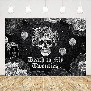 Sendy 7x5ft Death to My Twenties Backdrop for Thirties Birthday Party Decorations RIP 20s Funeral Youth Banner Gothic Skull Tombstone Black Photography Background Photo Booth Studio Props
