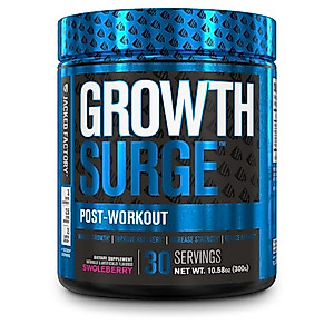 Jacked Factory Growth Surge Creatine Post Workout - Muscle Builder with Creatine Monohydrate, Betaine, L-Carnitine L-Tartrate - Daily Muscle Building & Recovery Supplement - 30 Servings, Swoleberry