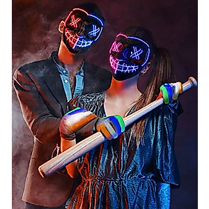 STONCH Halloween Mask Skeleton Gloves Set, 3 Modes Light Up Scary LED Mask with LED Glow Gloves, Halloween Decorations Anonymous Carnival Costumes glow purge Masks ​Gift for Boys Girl