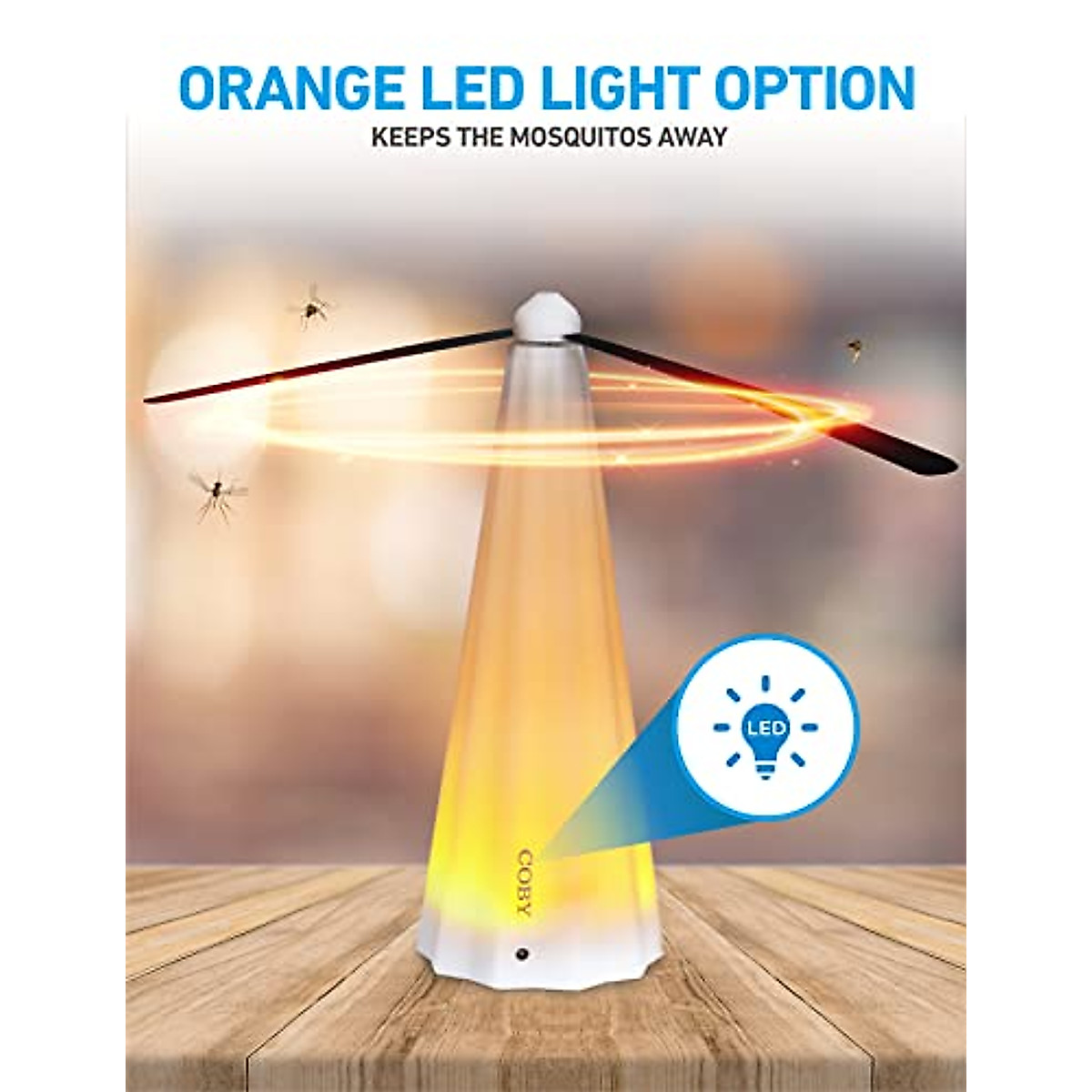 COBY Fly Repellent Fan, Outdoor & Indoor Fly Fan, Eco-Friendly Portable Fly Catcher with Soft-Touch Blades