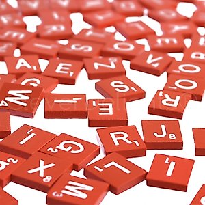 CleverDelights 100 Wood Letter Tiles - Red Color - Complete Set - Game Replacement Crafts Weddings Scrapbooking
