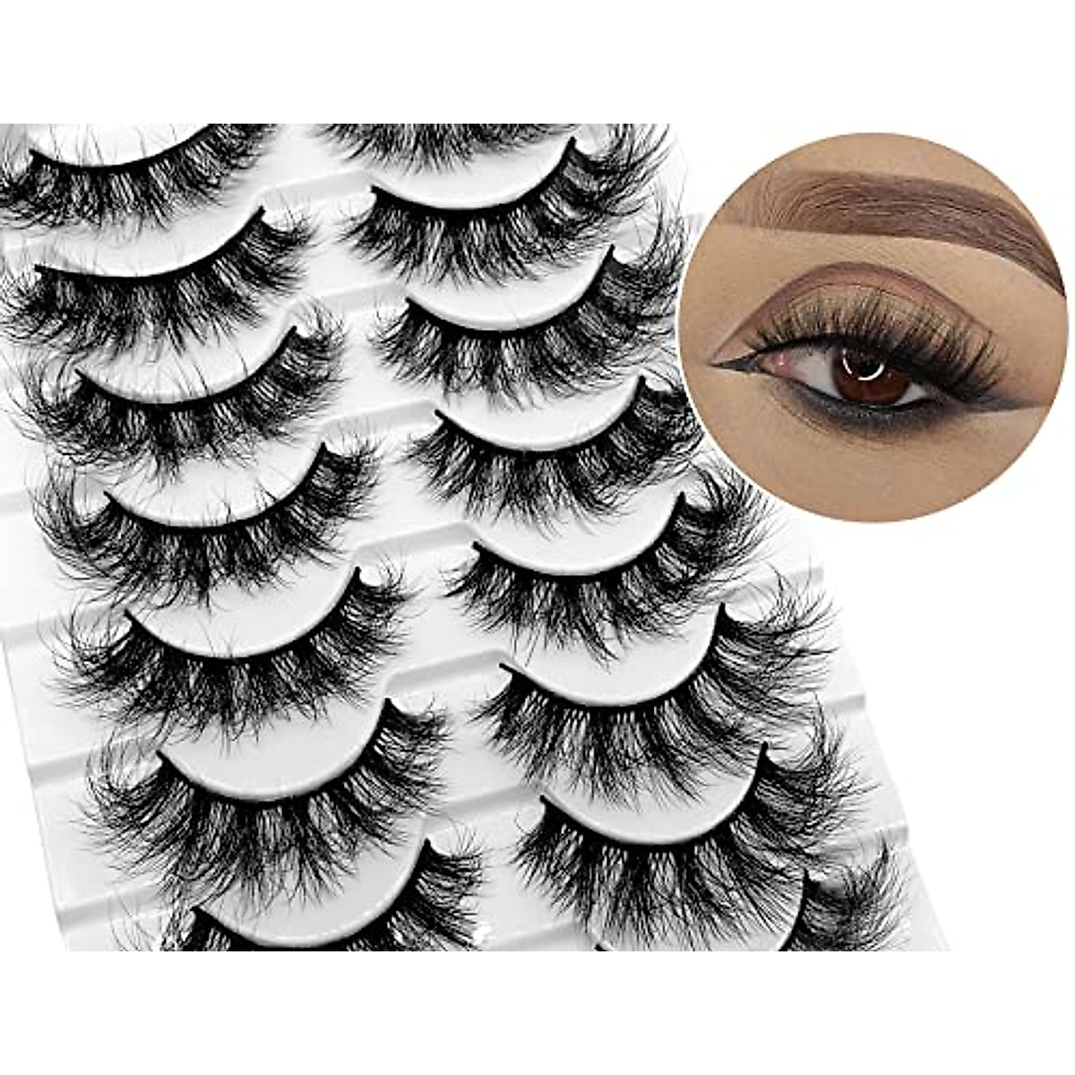 Arekey False Eyelashes Fluffy Faux Mink Lashes 3D Cat-Eye Wispy Lashes Volume Fake Eyelashes 10 Pairs Pack Manga Eye Lash Multipack