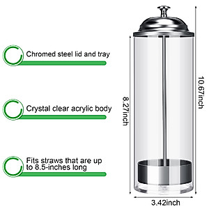 Plastic Straw Dispenser and 100 Pcs Drinking Straw Organizer Container with Stainless Steel Lid Transparent Drinking Straw Holder Striped Plastic Straw Plastic Drinking Straw (Bright Colors)