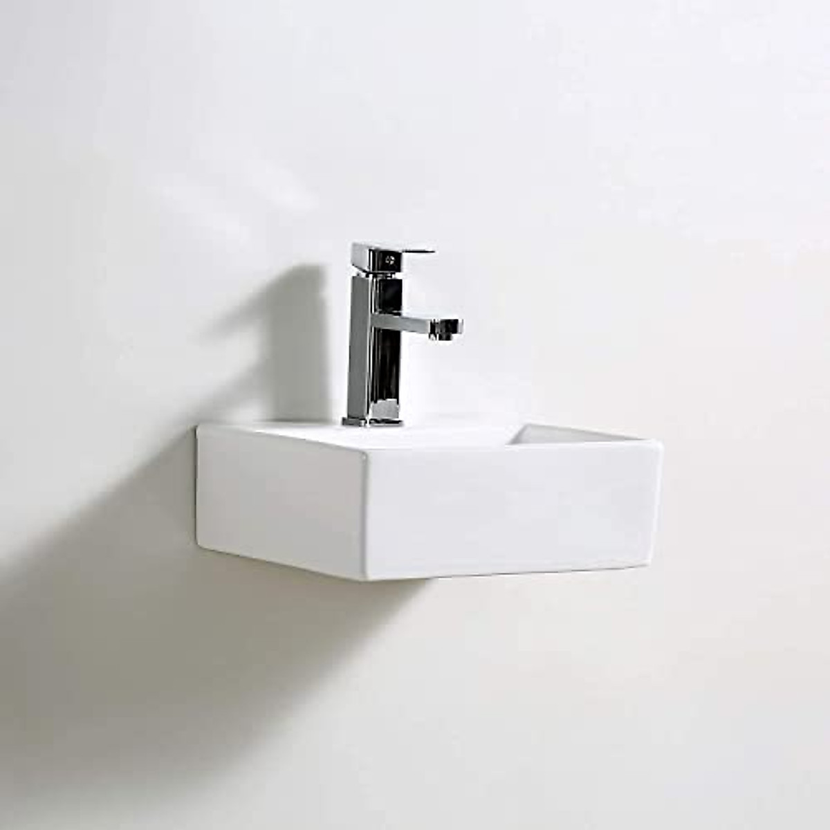 QI&YI Bathroom Vanity Ceramic Vessel Sink Wall Mount Small Half Bathroom Corner Basin Faucet Pop up Drain Combo …