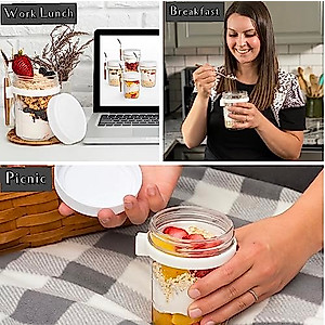 4 Pack Overnight Oats Containers with Lids and Spoons, 16oz Glass Mason Meal Prep Container Microwave Safe,Airtight Glass Jars,Oats Overnight,Yogurt Parfait Fruit Cereal With Measurement Marks