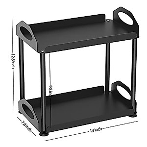 Black 2-Tier Bathroom Countertop Organizer for Skincare, Cosmetic, Perfume, and Toiletries - Vanity Tray with Non-Slip Foot Pads for Kitchen Spice Storage Shelf