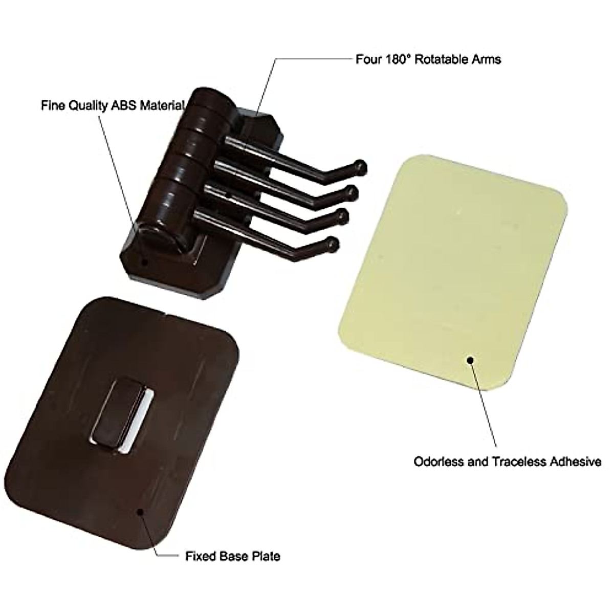 Fineget Adhesive Door Hooks for Hanging Bathroom Kitchen Hooks 4 Rotatable Arms Round Towel Hooks Brown 2 Pairs