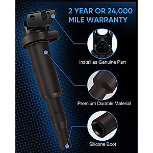 POCYBER Ignition Coils Pack Set of 6 for BMW, Replaces OE# 0221504470 00044 Fits BMW 325i 335i 328i 525i 530i 330i 650i X3 X5 M3 M5 M6 Z3 Z4 Mini More