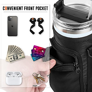 CONIJIWA Water Bottle Carrier Bag With Straw Covers Cap for Stanley 40 oz Tumbler Cup，Adjustable Shoulder Hand Strap,Stanley Cup Accessories for Walking Hiking Travelling Camping