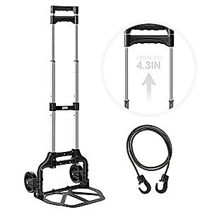 Teprovo Folding Hand Truck Dolly Extended Handle,Height 43.3in Aluminum Fold Up Dolly, Portable Hand Truck Folding Lightweight, Foldable Hand Cart 175lbs Capacity,Home, Auto, Office, Travel Use