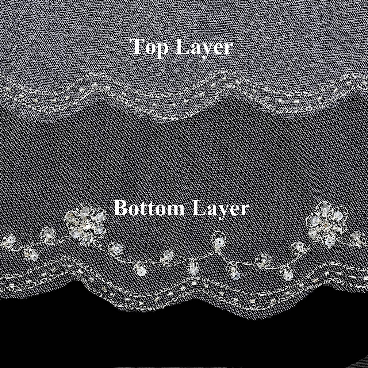 2T 2 Tier Silver Threaded Beaded Wedding Veil V426 - Light Ivory Fingertip Length 36"