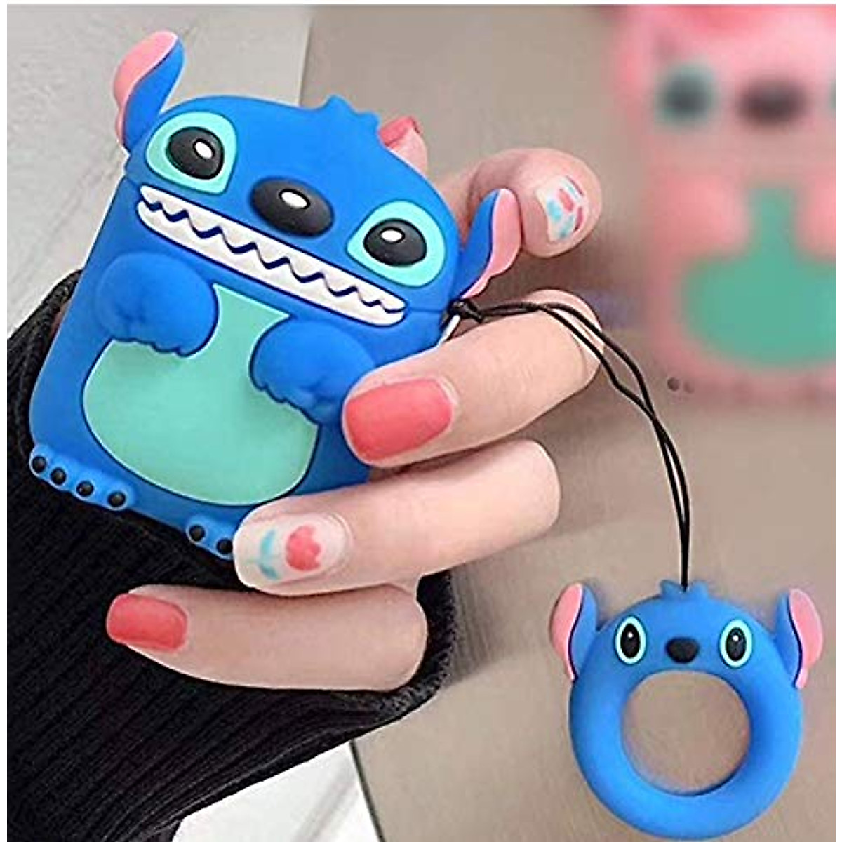 Cocomii 3D AirPods Case - 3D Cartoon - Slim - Lightweight - Matte - Keychain Ring 3D Cartoon Characters Cartoon - Luxury Aesthetic Headphone Case Cover Compatible with Apple AirPods (Stitch)