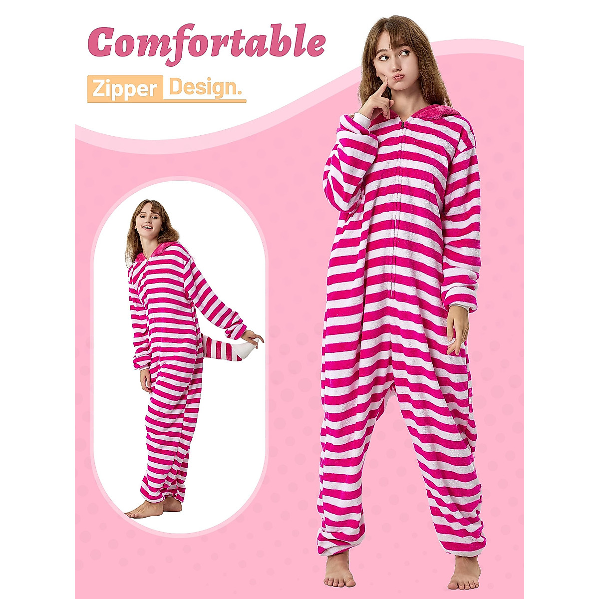 QSTYLE Adult Animal Onesie Halloween Costume,One Piece Cosplay Suit for Women and Men