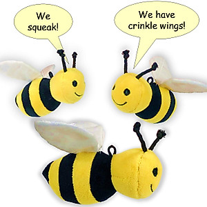 Dog Toy - Adorable Set of 3 Plush Squeaker Crinkle Interactive Toy Bees for Dogs, None, 3 Count (Pack of 1)