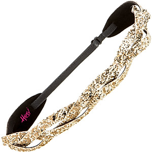 Hipsy Women's Adjustable Cute Fashion Bling Glitter Headband Braid Hairband Multi Pack (3pk Gold/Black/Silver Braided Bling Glitter)
