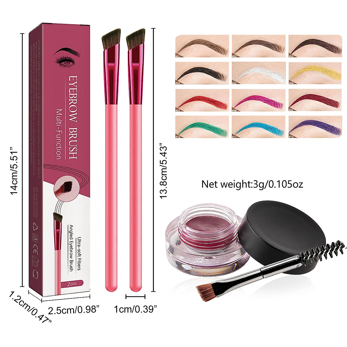 4D Hair Stroke Brow Stamp Brush Set Eyebrow Hair Stroke Brush with Eyebrow Cream Multifunction Ultra-thin Angled Realistic Eyebrow Brush Makeup Kit(Black)