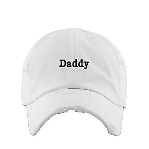 Daddy Vintage Baseball Cap Embroidered Cotton Adjustable Distressed Dad Hat White