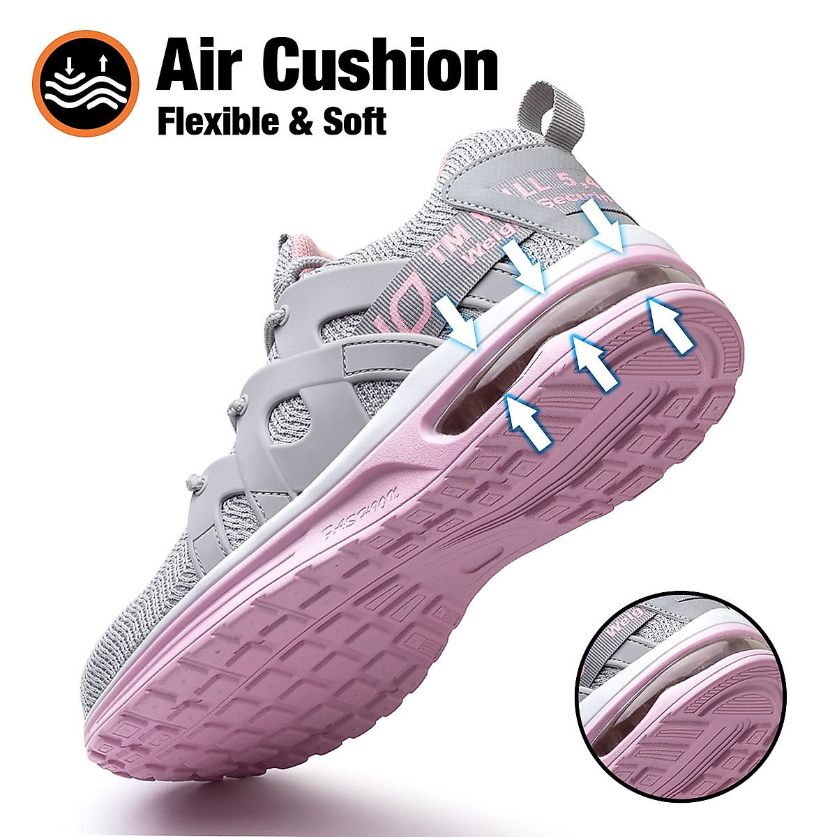 Kezhiho Steel Toe Shoes for Women Air Cushion Lightweight Work Shoes Comfortable Breathable Puncture Proof Slip Resistant Sneakers Indestructible Construction Industrial Safety Shoes (D0240438.5)