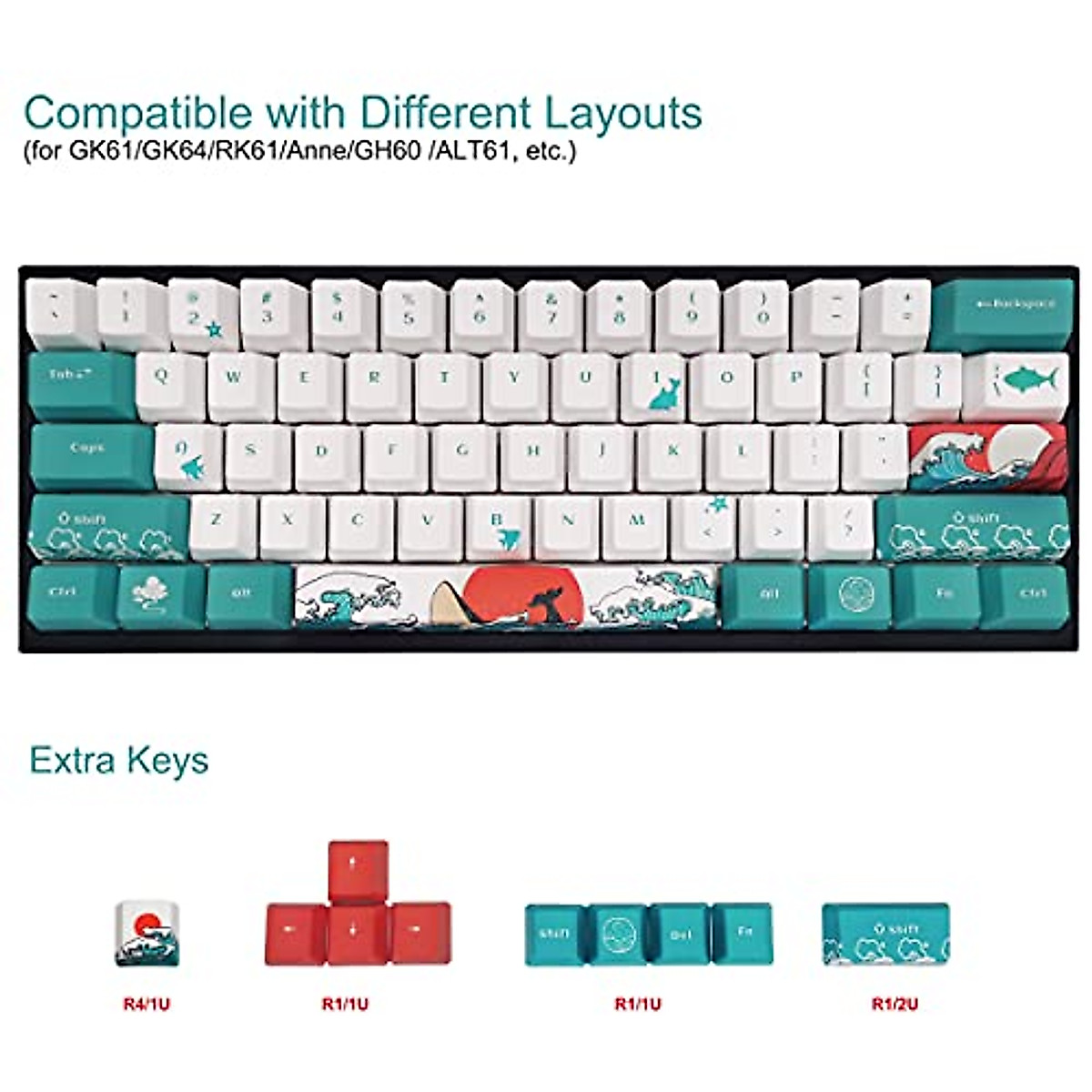 SDYZ Custom Keycaps-Keycaps 60 Percent, Suitable for GK61/GK64/RK61/Anne/GH60 /ALT61 Mechanical Keyboards, 71 Key Set, OEM Profile PBT Keycaps (Coral Sea Keycaps)
