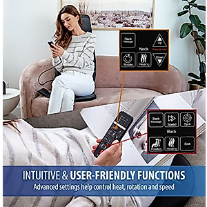 Zyllion Shiatsu Neck and Back Massager - 3D Kneading Deep Tissue Full Body Massage Chair Seat Cushion Pad with Heat and Vibration for Muscle Pain Relief, Home and Office - Black (ZMA-33-BK)