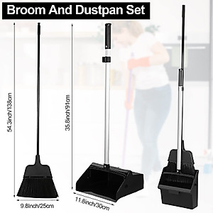 Mumufy 5 Set Lobby Dustpan with Broom Set Lobby Upright Dust Pan and Broom with Long Handle Heavy Duty Commercial Broom Dustpan Combo for Restaurants Kitchen Office Home