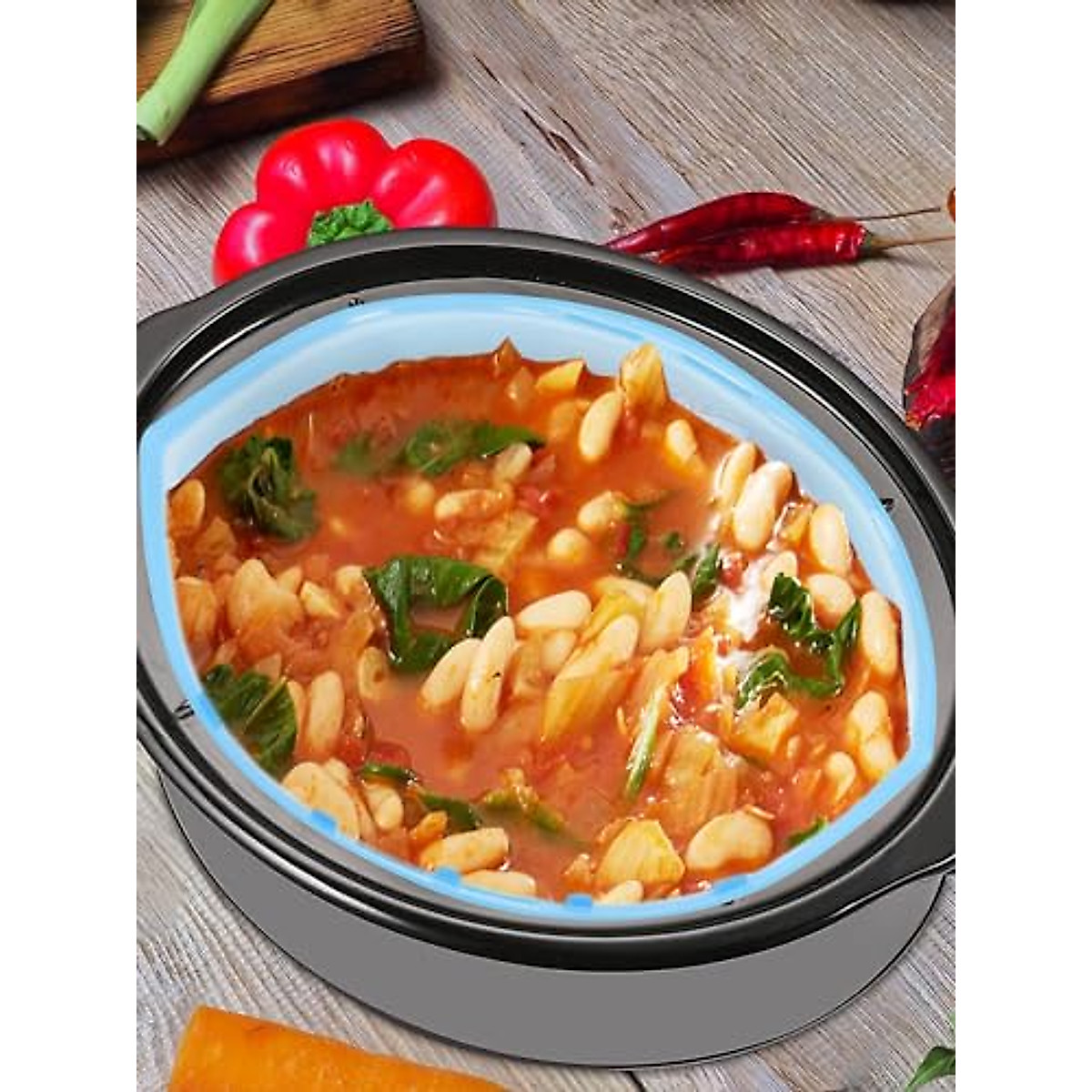 Ghojet Silicone Slow Cooker Liners Fits 6-10 QT Crock Pot Orange and Blue Silicone Crock Pot Liners Reusable Crock Pot Bags Liners for Round or Oval Pots Large Size Dishwasher Safe Leak-Proof Cooking