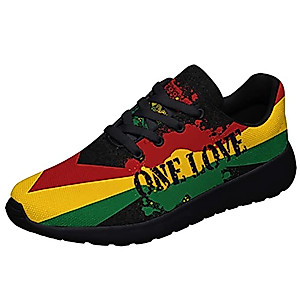 One Love Rasta Reggae Shoes Men Women Running Sneakers Breathable Casual Sport Tennis Shoes Gift for Him Her Black Size 7