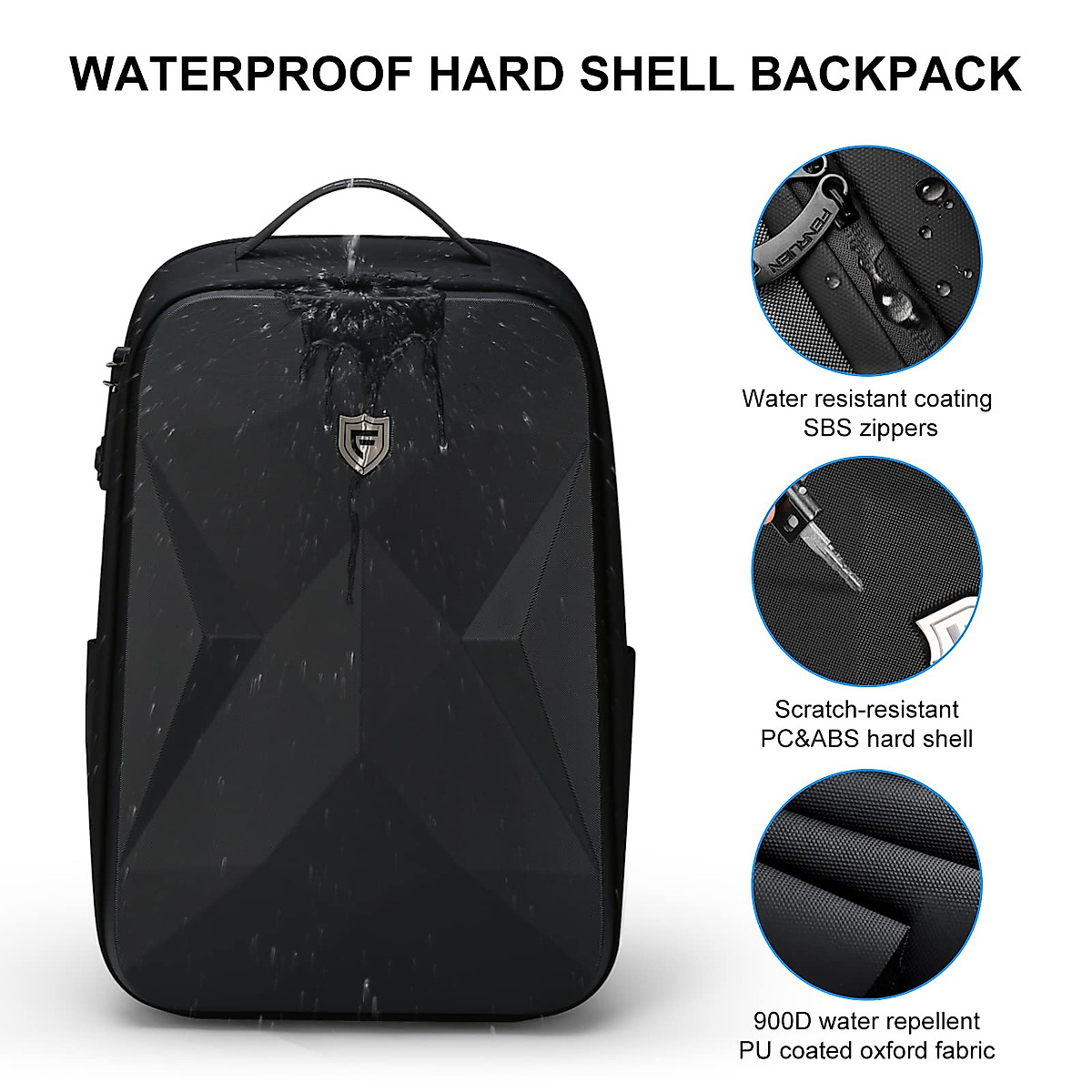 FENRUIEN 17 Inch Laptop Backpack for Men,Waterproof Anti Theft Computer Backpack with USB C Charging Port,Hardshell Gaming Laptop Bag,Black