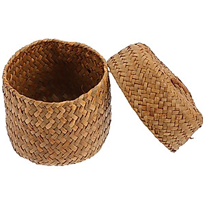 MAGICLULU 3pcs Flower Basket Candy Bowl Generic Round Basket Light House Decorations for Home Rustic Storage Bins Small Seagrass Basket with Lid Cutlery Desk Child Seaweed Cosmetic